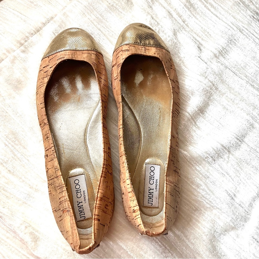 Jimmy Choo Whirl Cork Ballerina Flat, Gold Size 40 - Gem